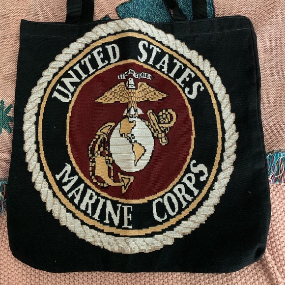 Bags | United States Marine Corps Embroidered Tote Bag Black New | Poshmark
